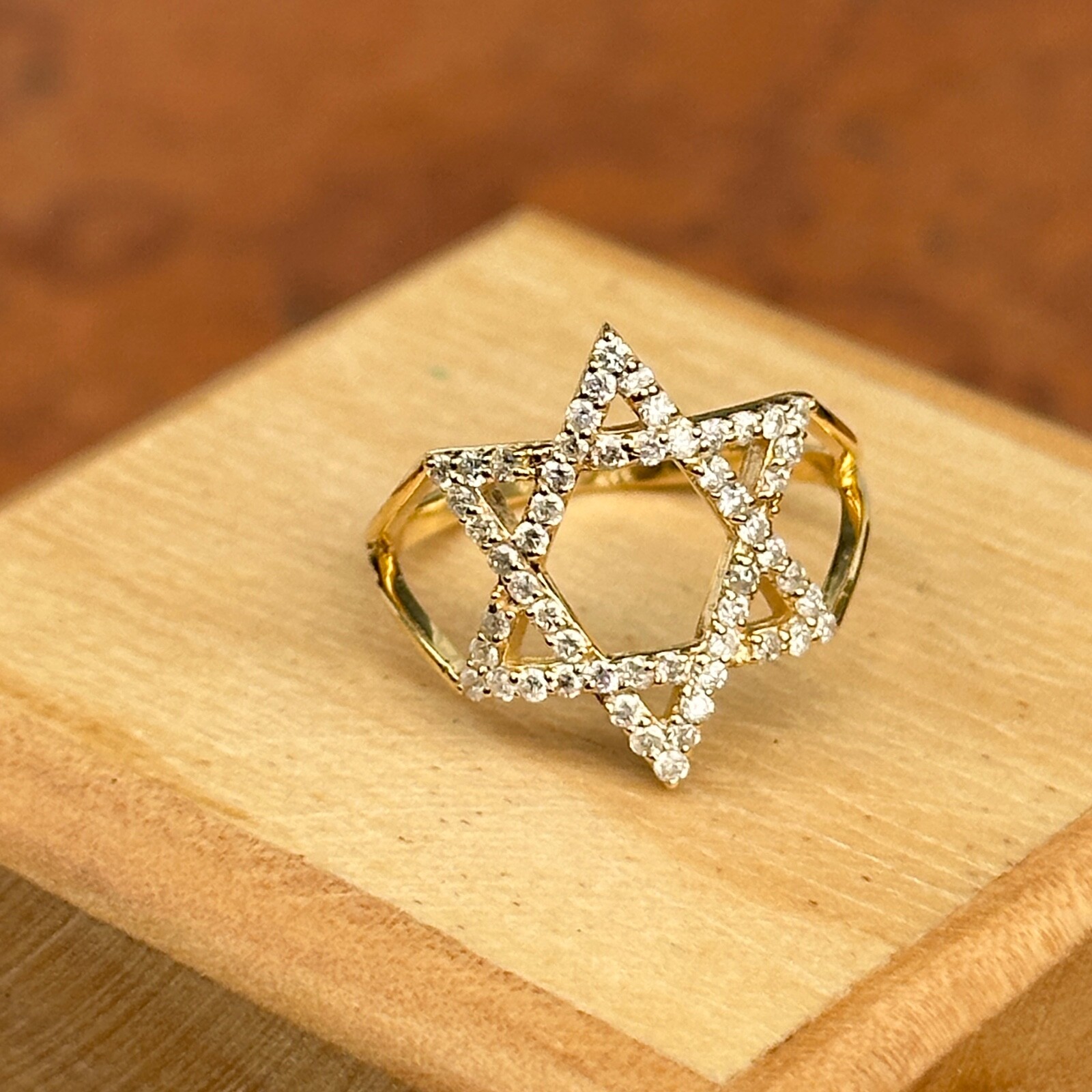 14KT Yellow Gold Pave Diamond Star of David Open Desi… - Gem
