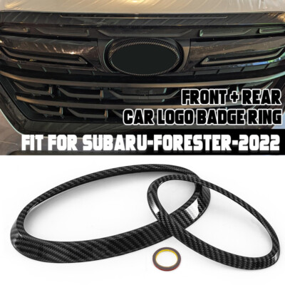 ABS Carbon Fiber Front & Rear Emblem Overlay Ring Fits Subaru Forester ...