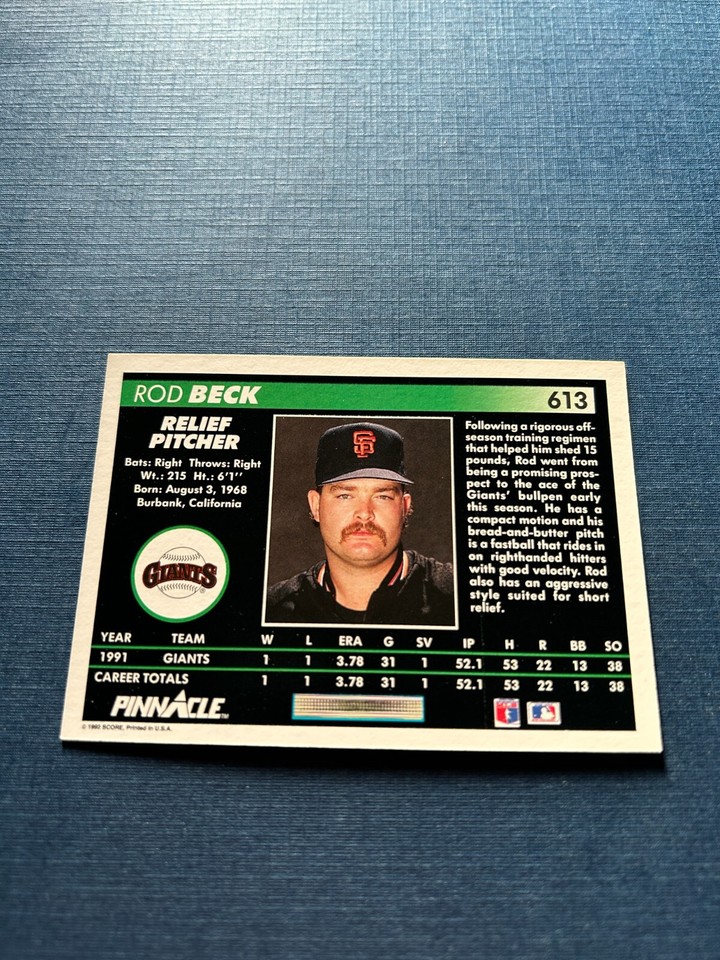 1992 Pinnacle Baseball Rod Beck Rookie Card #613 Set Break NM-MT | eBay