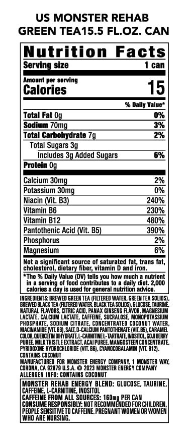 Monster Rehab Green Tea Energy, Energy Iced Tea, Energy Drink 15.5oz ...