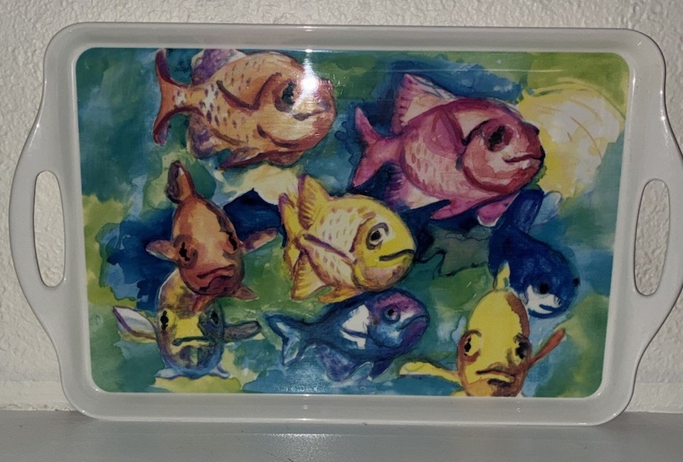 Melamine Plastic Serving Tray Water Color Fish Large Open Handles | eBay UK