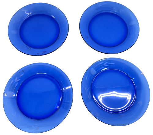 VTG Princess House #650 8" Blue Etched Crystal Plates Set of 4 w ...