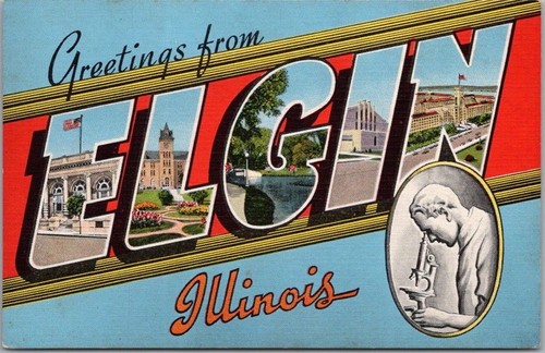 ELGIN, Illinois Large Letter Postcard Multi-View / KROPP Linen c1940s ...