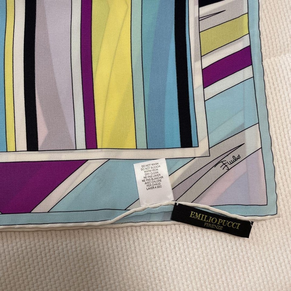 EMILIO PUCCI silk scarf Multicolor Stripe pattern Rectangle Scarf Thin ...