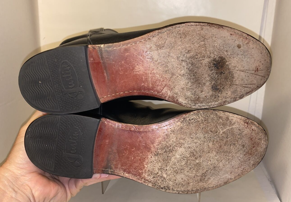 Justin Men's Black Kipskin Classic Leather Roper Boots Size 8.5 EE ...