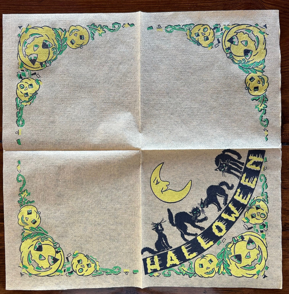 Vintage REED Paper Halloween Napkin ~ Scary Cats, JOL, Man In Moon ...