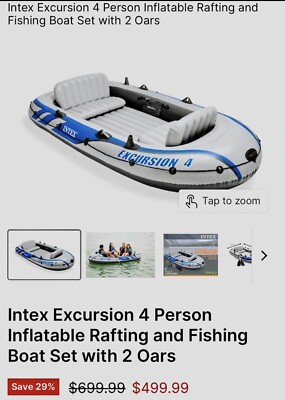 Intex Excursion 4 Inflatable Rafting Fishing 4 Person Boat Set ...