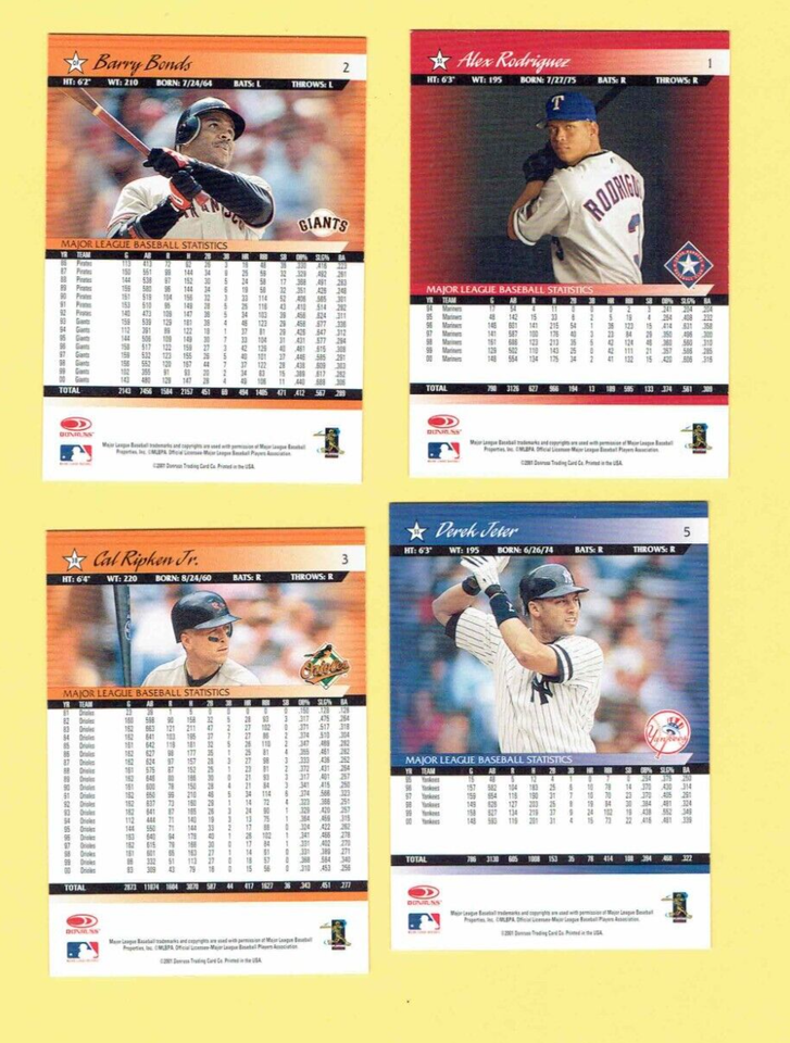 2001 Donruss 20th Anniversary Baseball 150 Card Base Set Ripken, Jeter ...