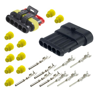5 Sets of 5 Pin Waterproof Electrical Wire automotive Connector Plug | eBay