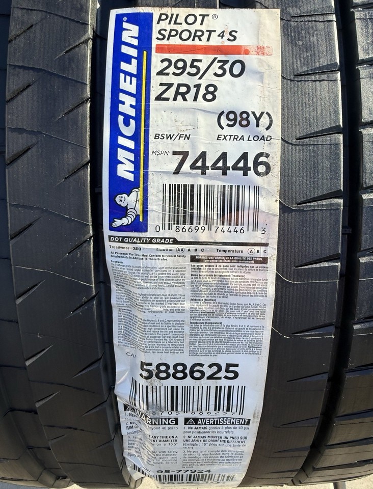 TWO BRAND NEW 295/30ZR18 (98Y) Michelin Pilot Sport 4S PS4S Tires ...