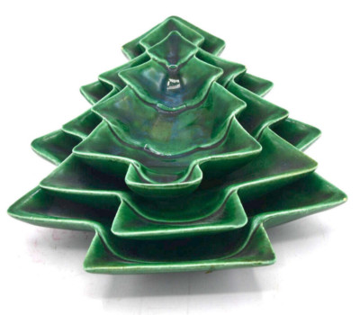 Vintage Ceramic Pine Holiday Christmas Tree Shape Plates Nest Evergreen ...
