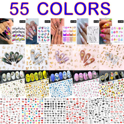 Nail Art Stickers Colorful Decals Butterfly Flower Manicure DIY Nail ...