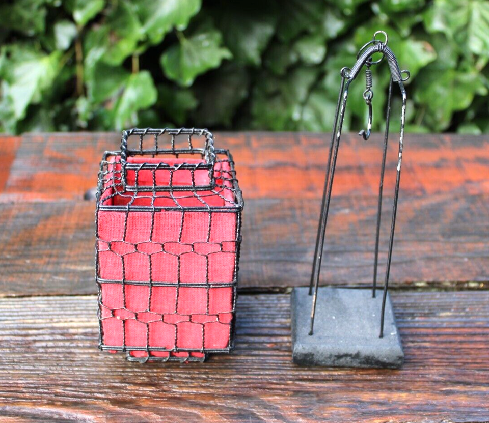 Vintage Chinese Wire Lanterns Square Hand Wrought RED MESH | eBay