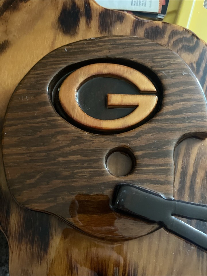 Green Bay Packers helmet wood Plaque Very Nice Piece 18 X 15 Stained ...