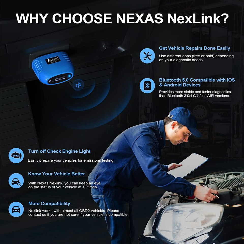 NEXAS NexLink Car Bluetooth OBDII OBD2 Scanner Diagnostic Scan Tool ...