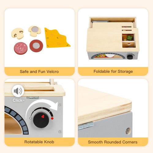 OOOK Wooden Pizza Toy Kids Pizza Counter Playset, Montessori Pretend ...