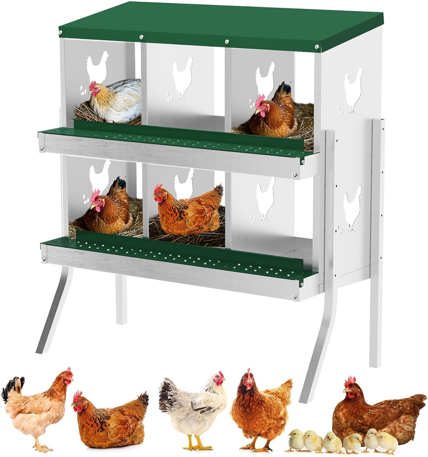8/10 Holes Chicken Nesting Box Coop Egg Laying Box with Roll Out Egg ...