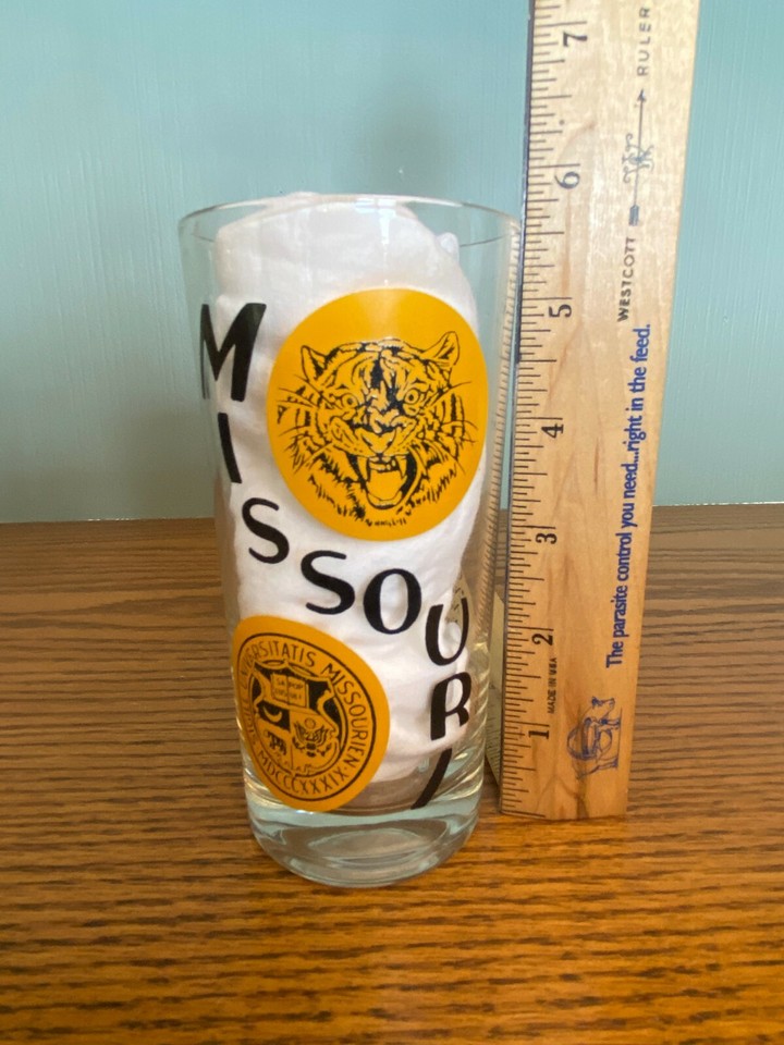 1966 Mizzou Tigers Drink Glass Tumbler MFA Oil Missouri Tigers Sched on ...