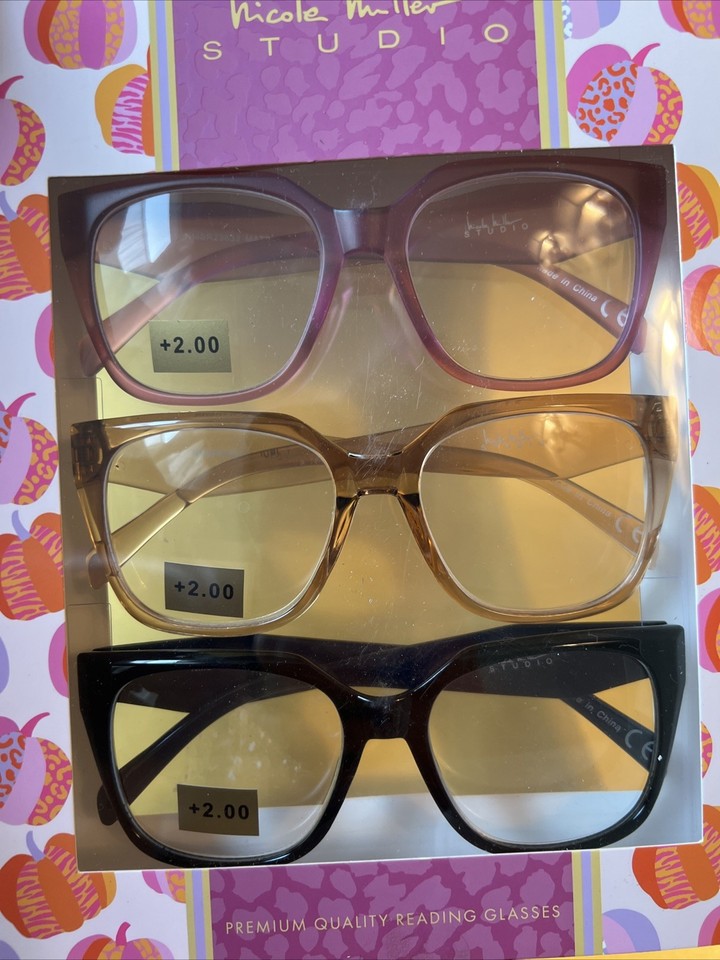 NEW🎃NICOLE MILLER Studio Reading Glasses +2.00 LG LENSES New READERS ...