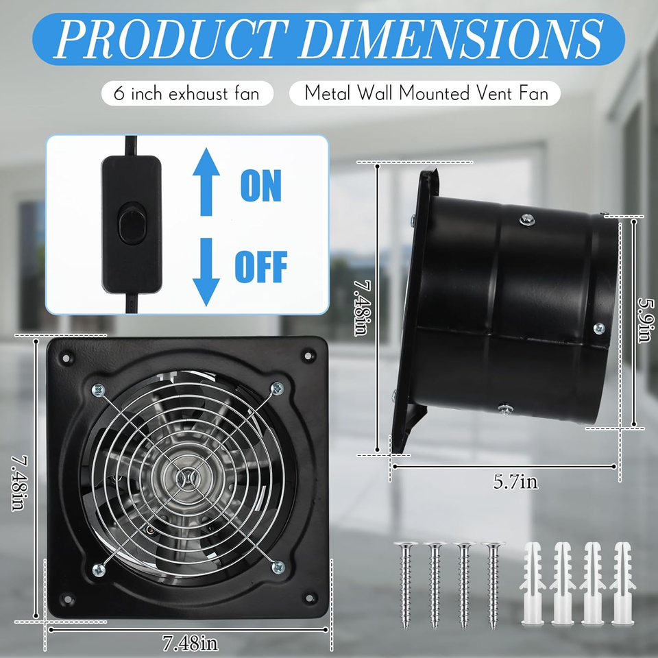 6 Inch Exhaust Fan 308 CFM Kitchen Ceiling Exhaust Fan with Switch ...