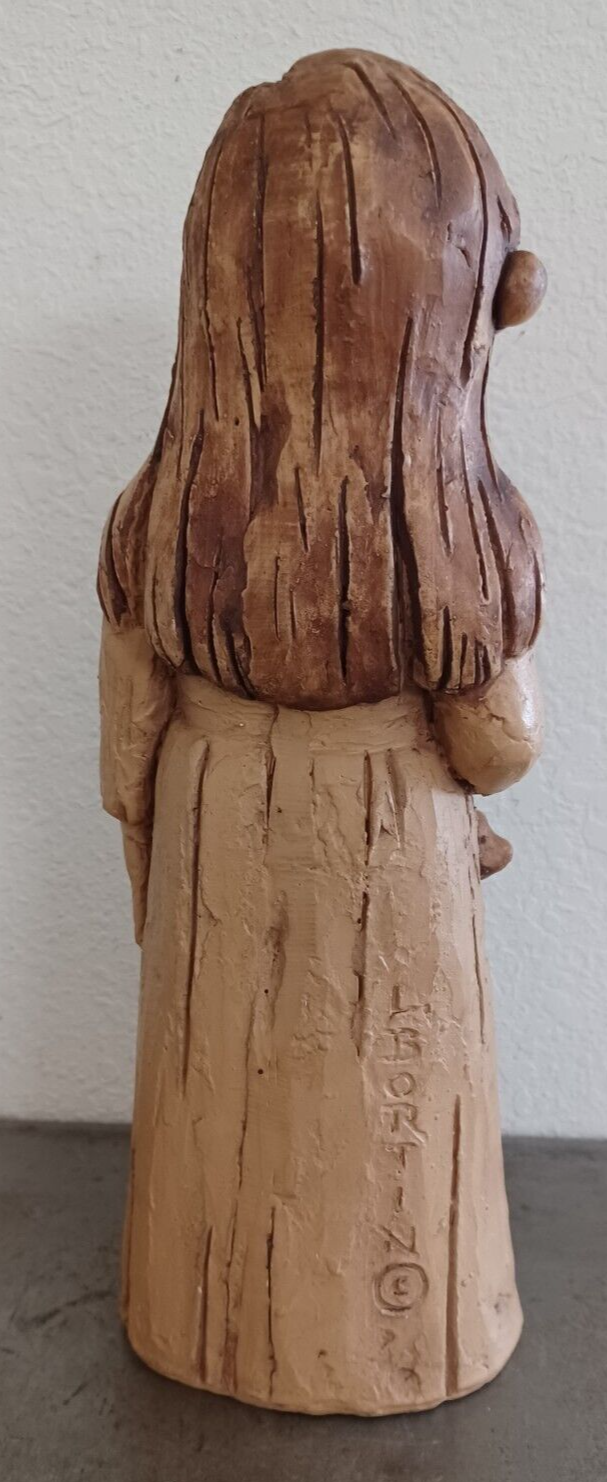 Vintage Signed Lee Bortin Clay Sculpture Girl With Teddy Bear 12" Tall ...