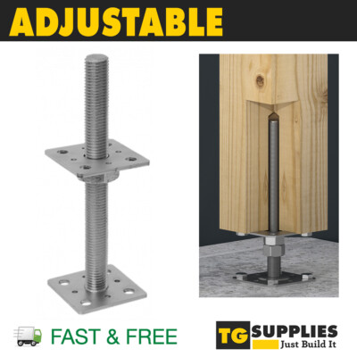 Heavy Duty Galvanised Adjustable Post Support Bolt Down Height 25cm | eBay