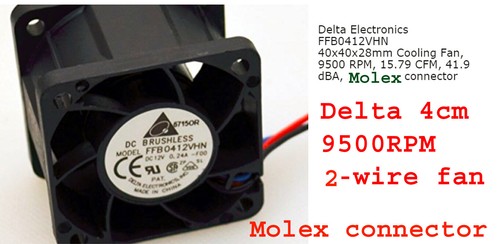 Delta Electronics FFB0412VHN 40x40x28mm(4cm)Cooling Fan, 9500rpm Molex ...