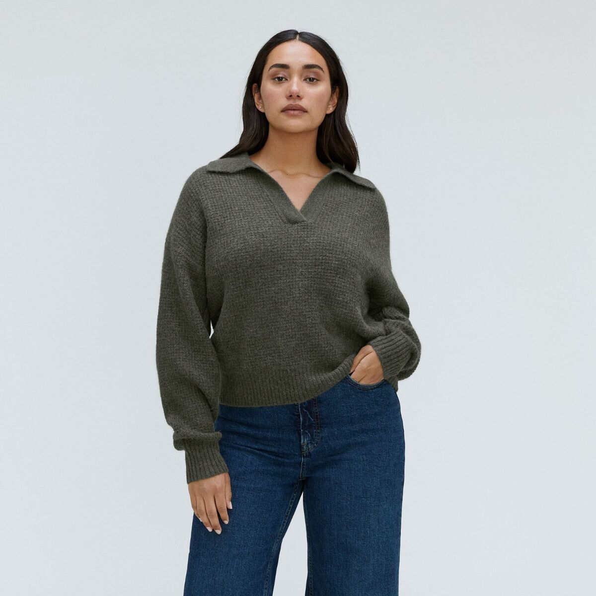 Everlane The Alpaca Waffle-Stitch Polo Sweater Pullover Wool Everlane The Alpaca Waffle-Stitch Polo Sweater Pullover Wool