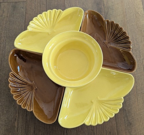 Vintage California Pottery Chip & Dip Lazy Susan Set Brown & Yellow | eBay