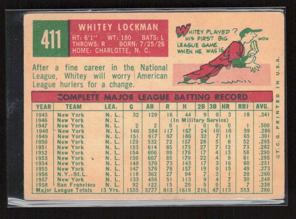 1959 Topps #411 Whitey Lockman PR | eBay