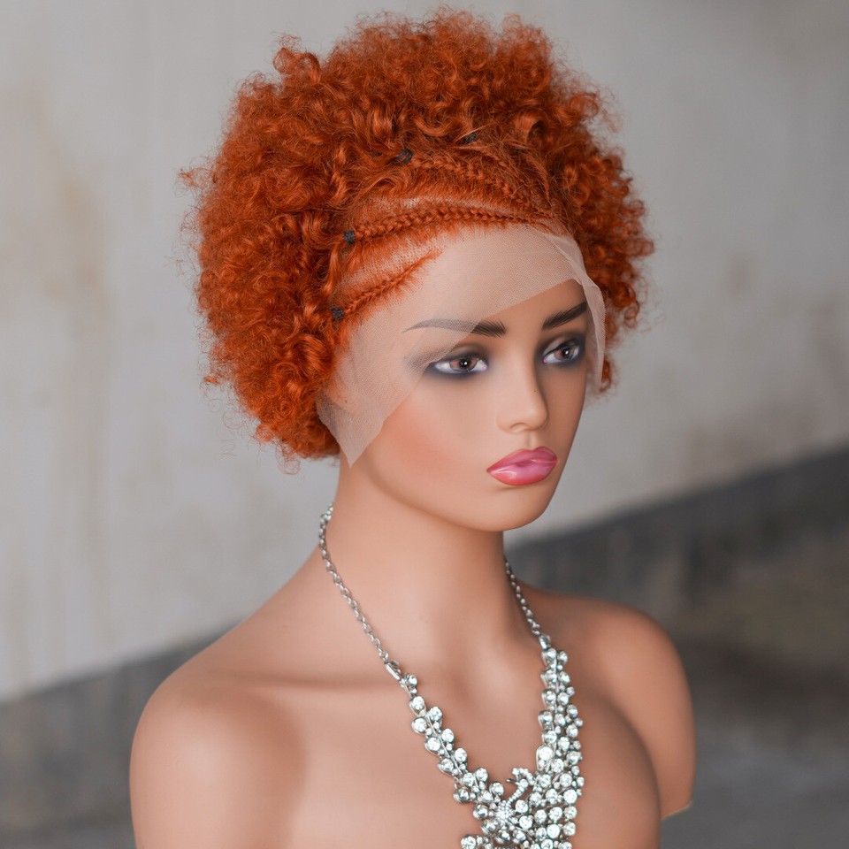 Short Cornrow Braid Lace Front Wig for Women Kinky Curly Human Hair Wig ...