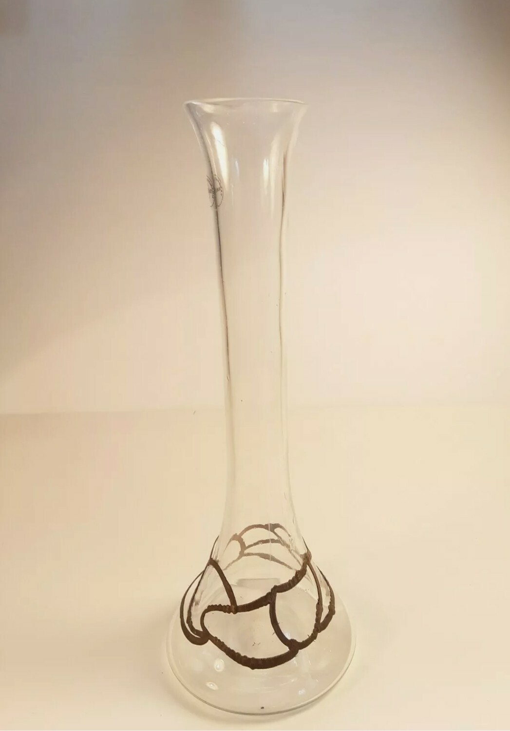 Vintage Romanian Romblast Art Vase Mouth Blown Hand Made clear long neck