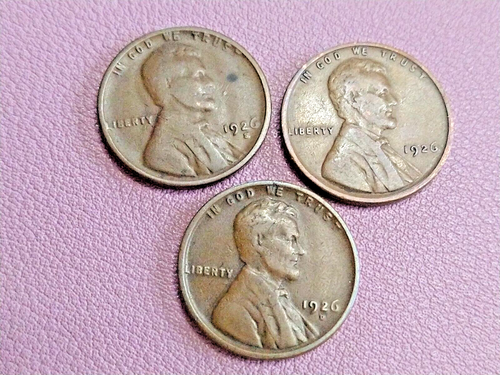 1926-P 1926-D 1926-S LINCOLN WHEAT CENT PENNY SET, 3 COINS LOT 50 - 500 ...