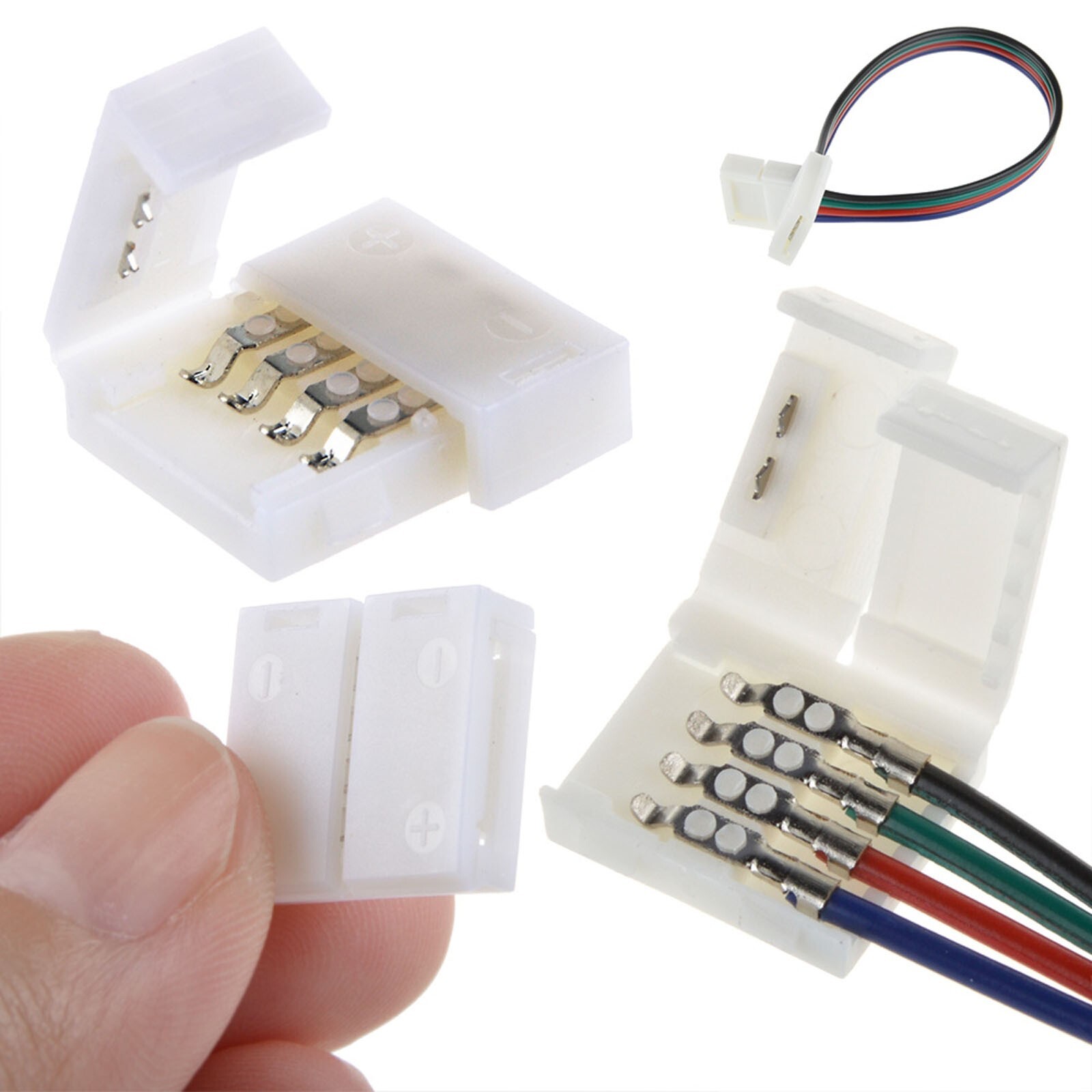 10pcs 10mm 4-pin Solderless Clip Coupler Connector for 5050 RGB LED ...