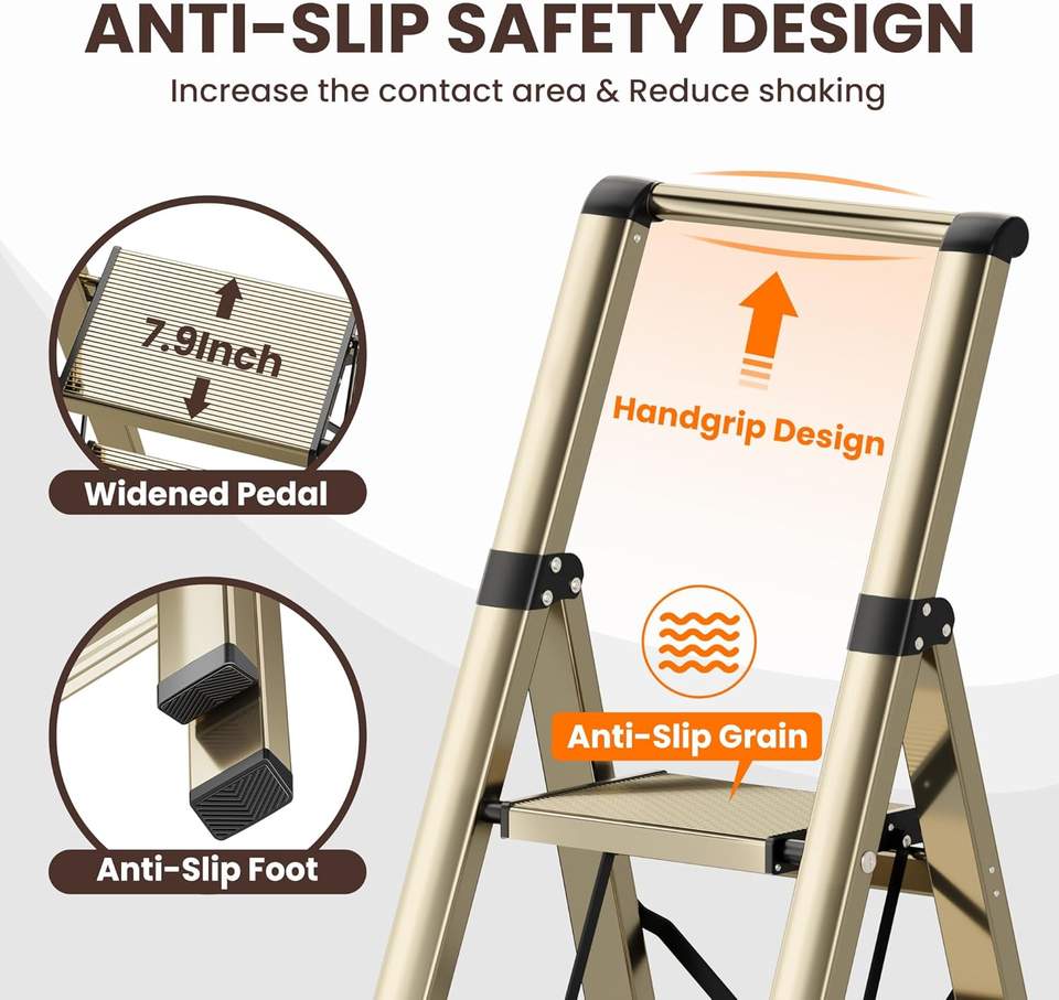 5 Step Ladder, Foldable Step Stool, Aluminum Step Ladder with Anti-Slip ...