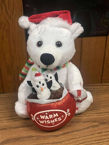 Gemmy Christmas Animated Singing Polar Bear W Penguin Trio In Cup -READ ...