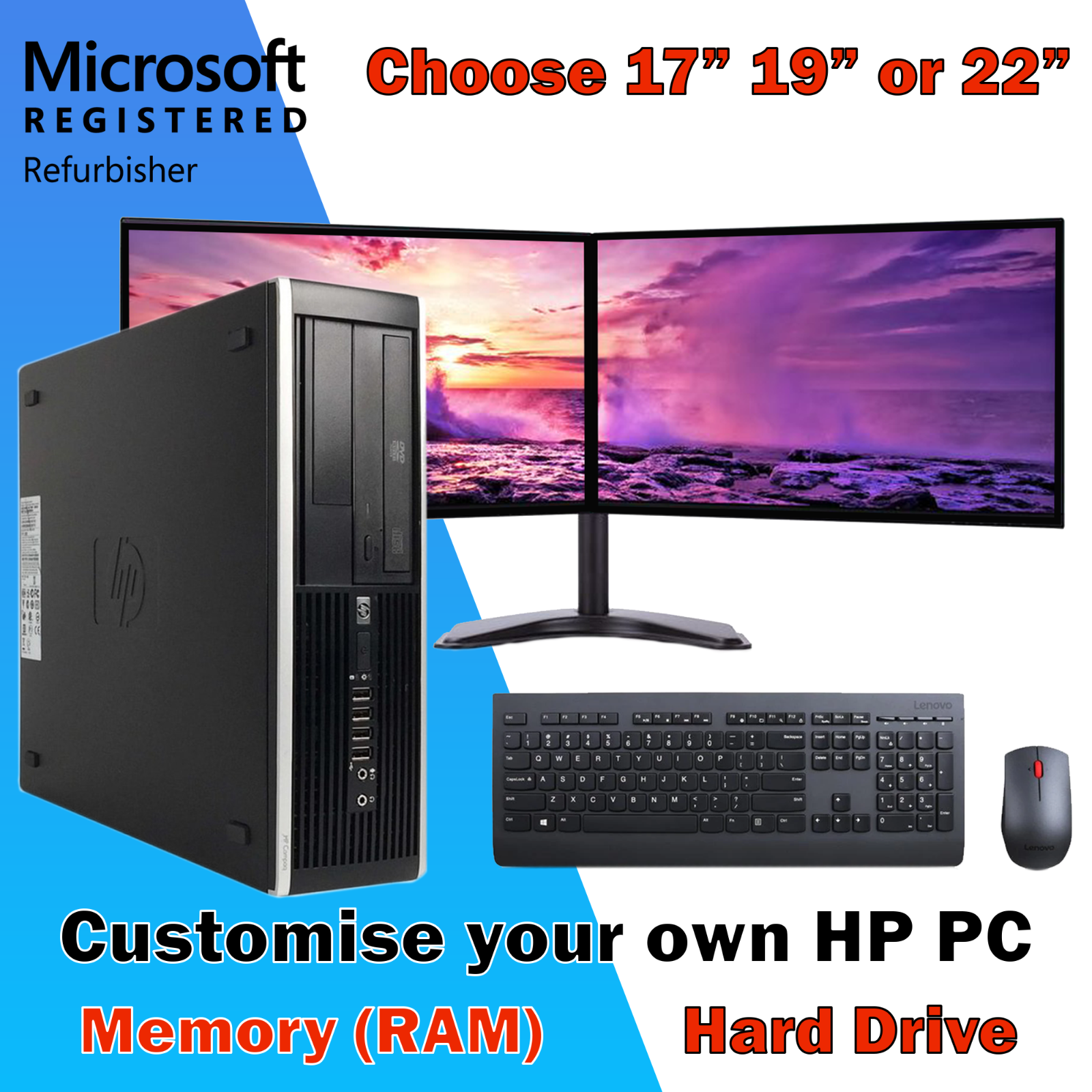 CUSTOM HP QUAD CORE Intel i5 Desktop Computer PC DUAL Monitors ...