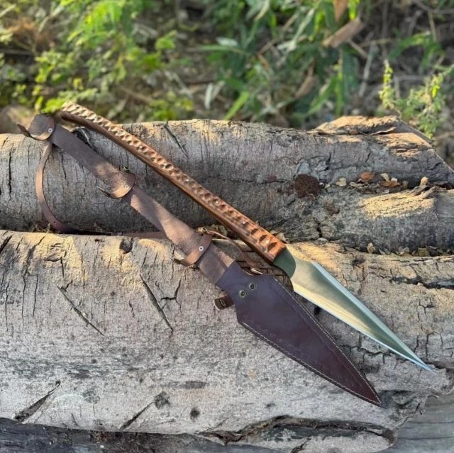 CUSTOM HANDMADE HIGH CARBON STEEL BOAR HUNTING SPEAR WITH LEATHER ...