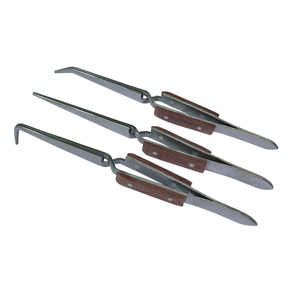Fiber Grip Tweezers Set of 3 Cross Locking & Straight Soldering Tweezer ...