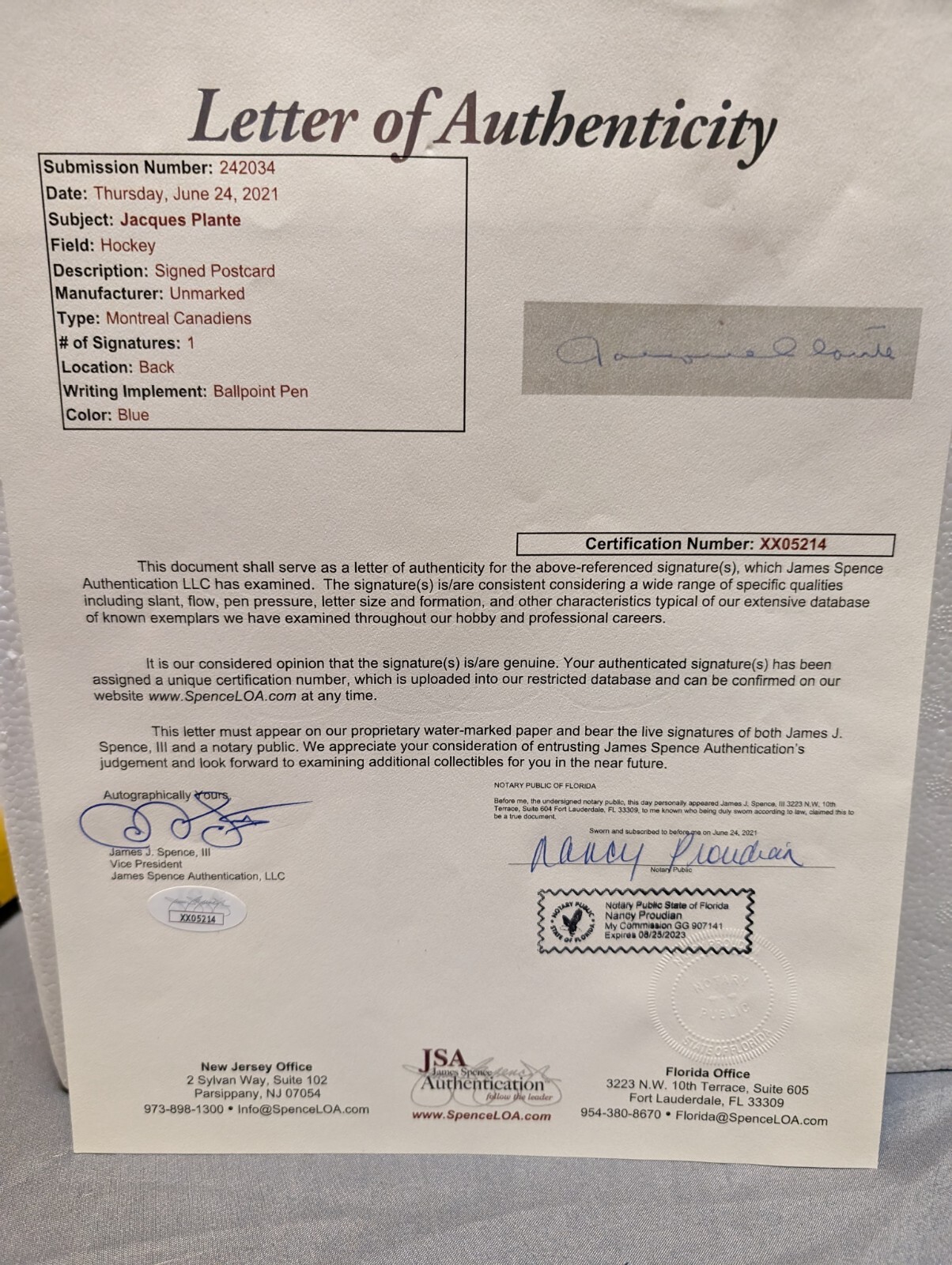 1950s Jacques Plante Signed Montreal Canadians Postcard Autographed JSA ...