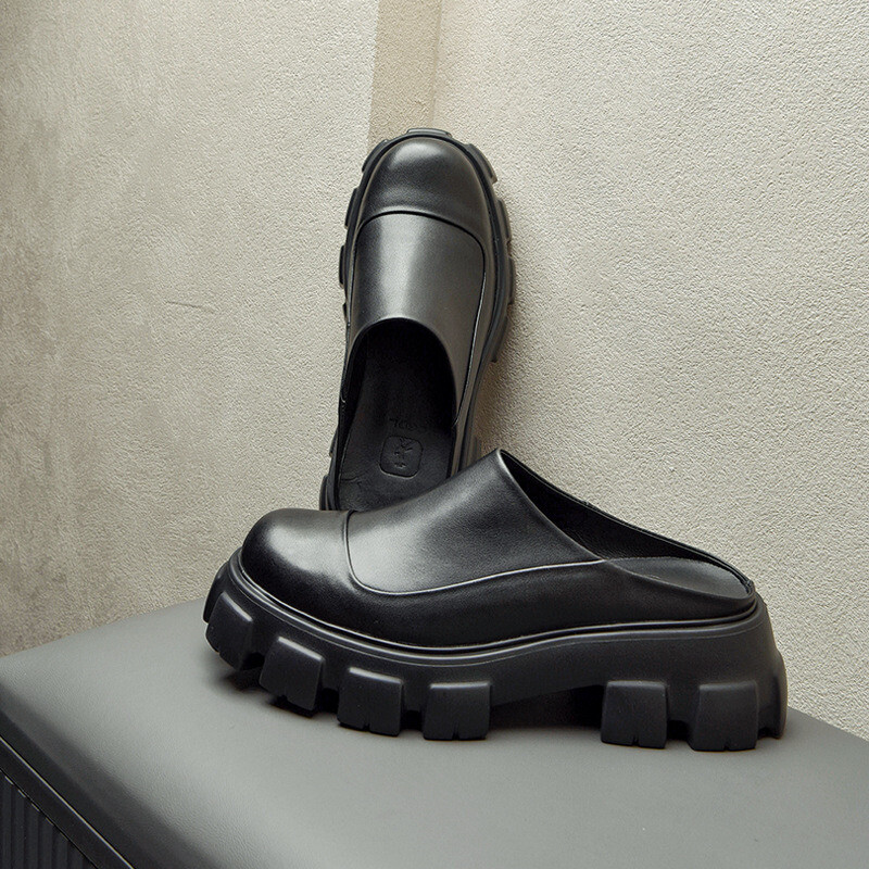 Slip on Round Toe Mules Heel Slippers Slip on Mens Real Leather Western ...