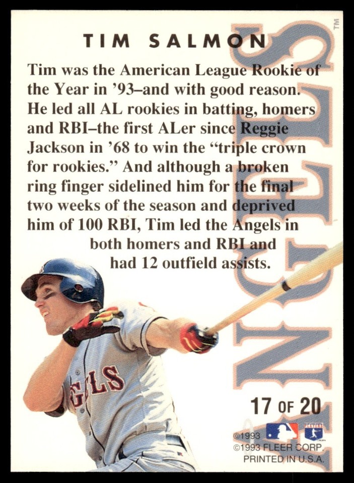 1993 Fleer Rookie Sensations Baseball Card Tim Salmon California Angels ...