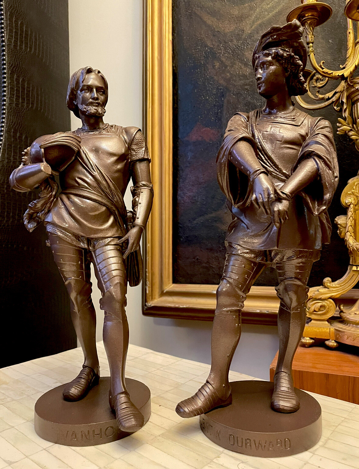 Pair Antique French Metal Sculptural Statues/Clock Garnitures- Ivanhoe ...