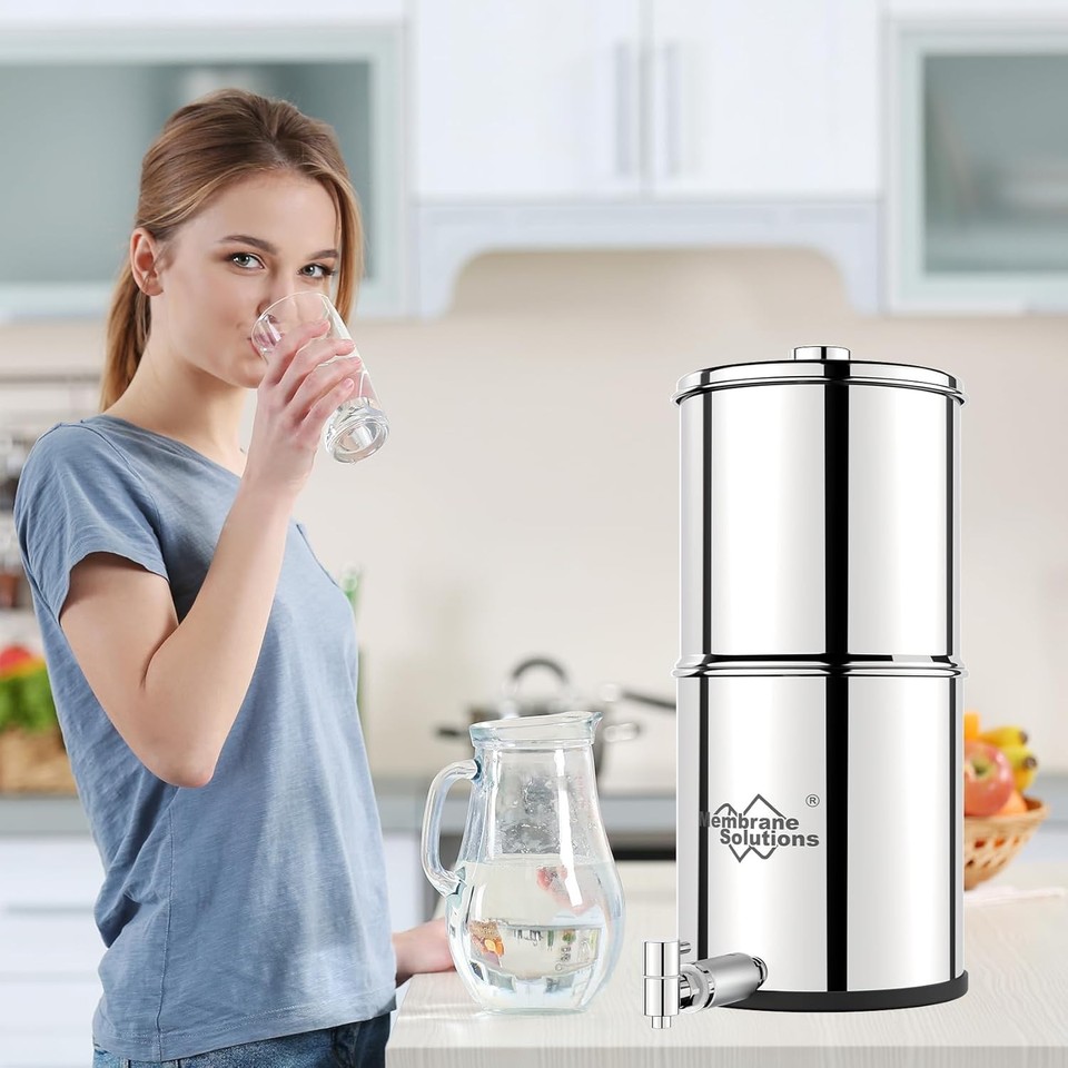 MS Gravity-fed Water Filter System, with 3 Filters, Metal Spigot ...