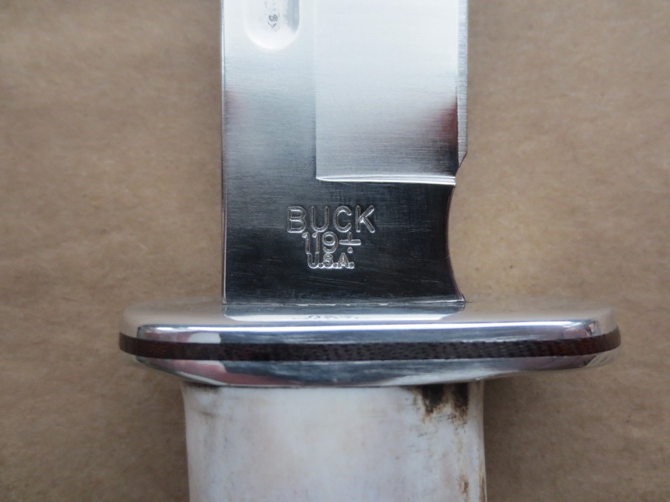 Custom Buck 119 Knife W Sheath Stag Handle Ebay