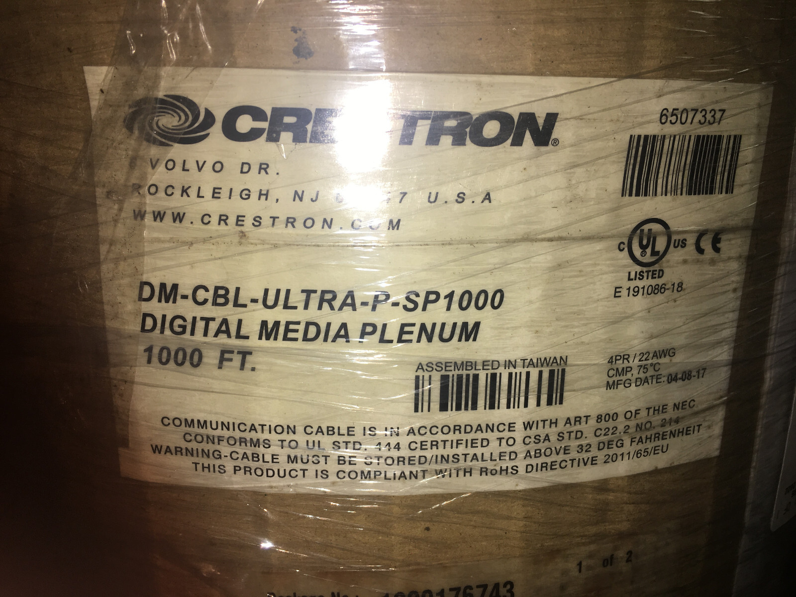 DM-CBL-ULTRA-P-SP1000 DigitalMedia Ultra Cable, Plenum Type CMP, 1000 ...