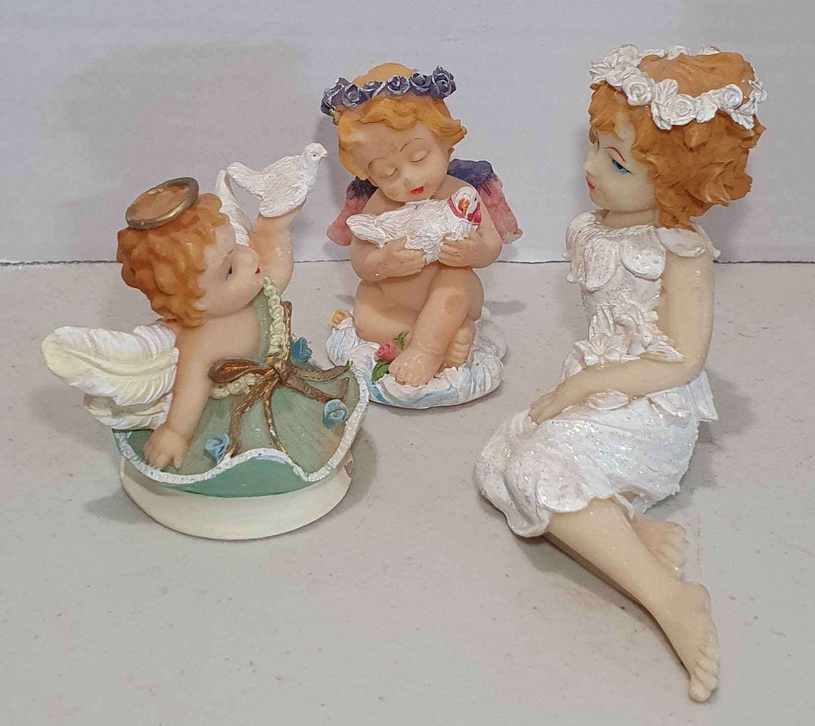 Vintage Sitting Girl Figurine With Two Baby Angels And Birds | eBay