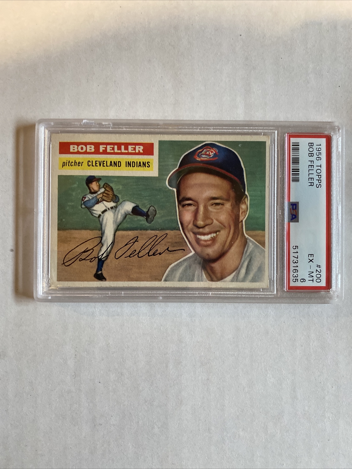 1956 Topps Bob Feller #200 PSA 6 EX-MINT Cleveland Indians HOF BEAUTY ...