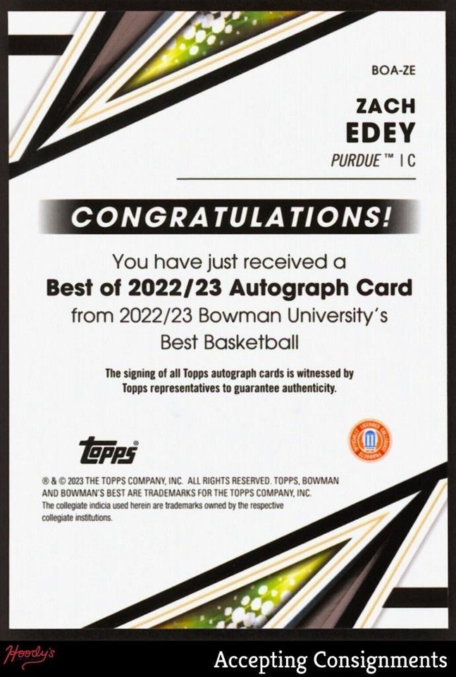 2022-23 Bowman's Best University Best of '22 #BOAZE Zach Edey Rookie ...