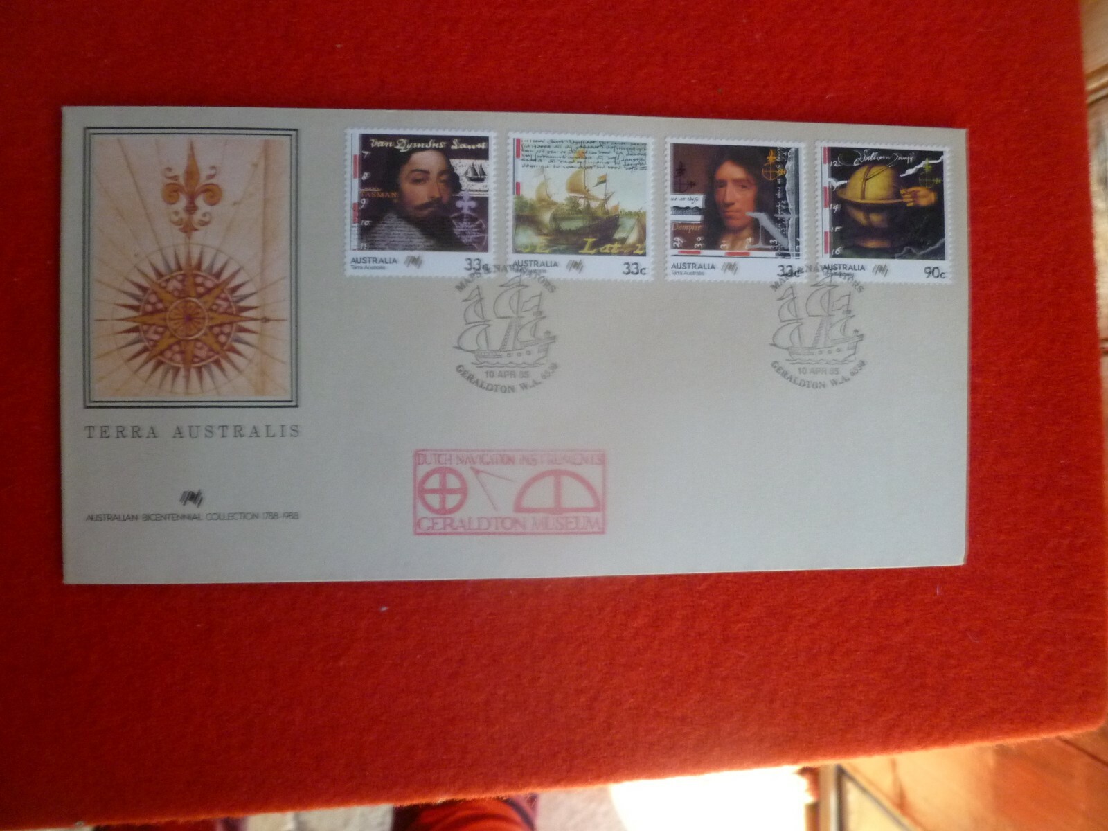 TERRA AUSTRALIS 1985 SET OF 4 STAMPS FIRST DAY COVER GERALDTON POSTMARK ...